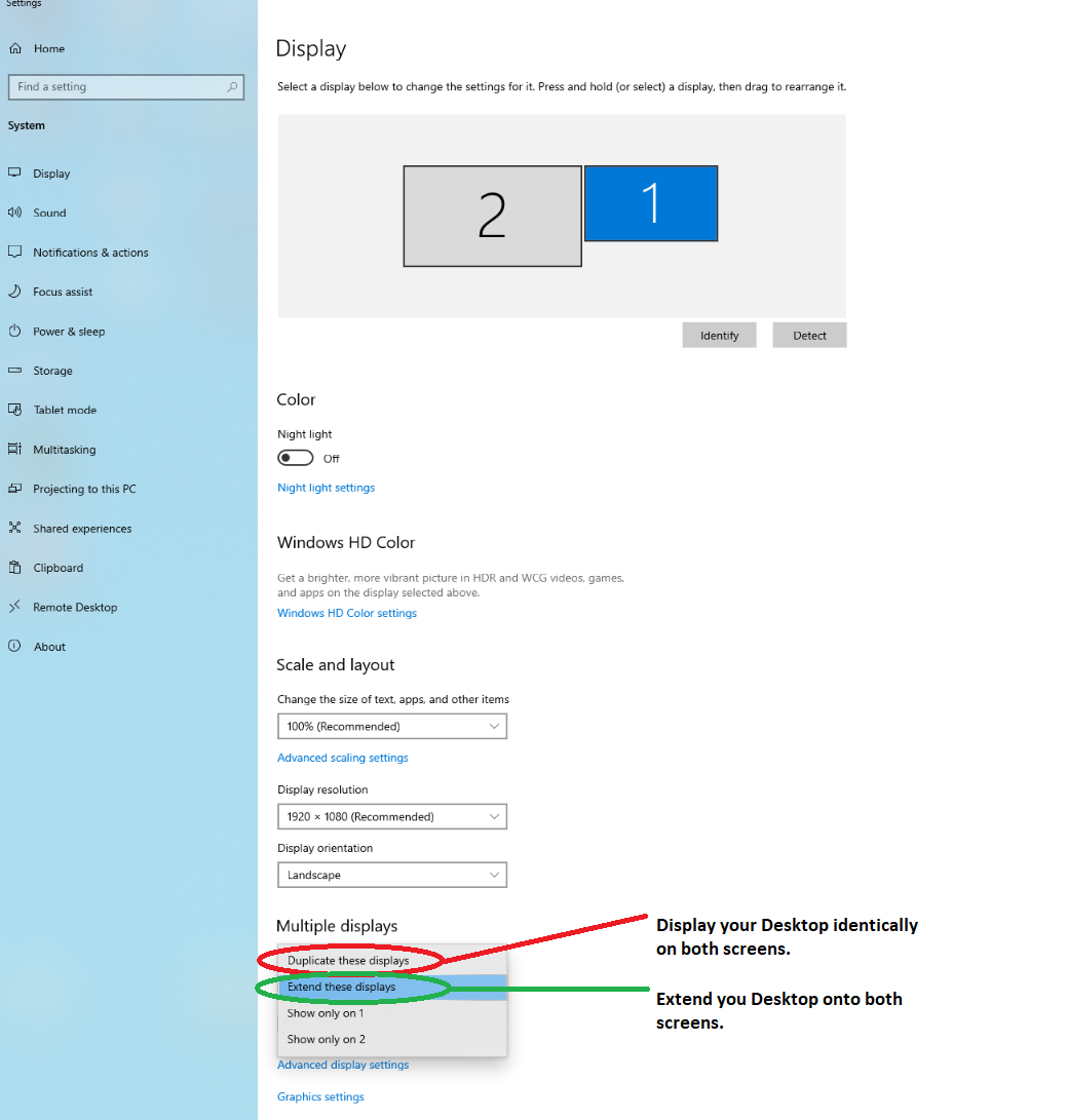 EM1500 How to configure Windows 10 in order to extend my Desktop onto 2 ...