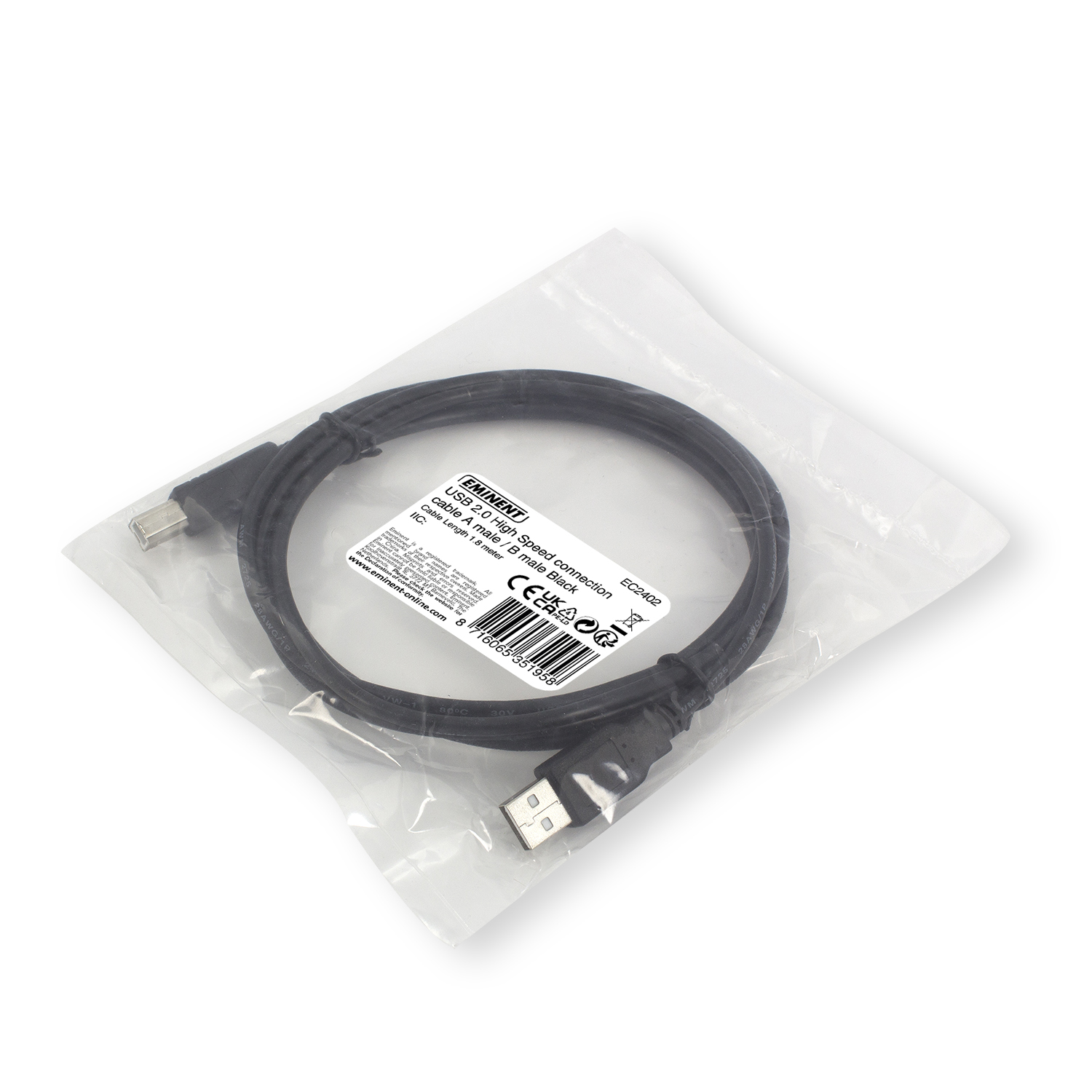 EC2402 Productinformatie Eminent USB 2.0 aansluitkabel A male - USB B male 1,8 meter – Eminent