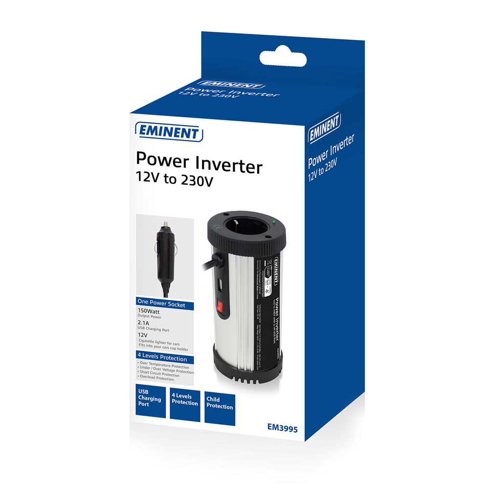 EM3995 Product informatie 150W Omvormer 12V naar 230V met 2,1A USB-A ...